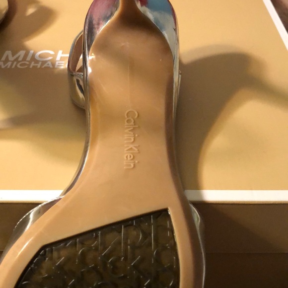 Calvin Klein | Shoes | Calvin Kleins Silver Leather Sandals | Poshmark